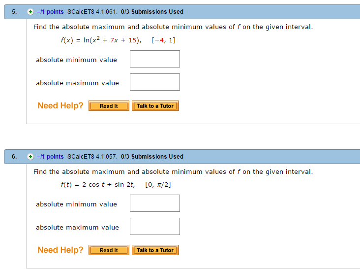Solved Find The Absolute Maximum And Absolute Minimum Values