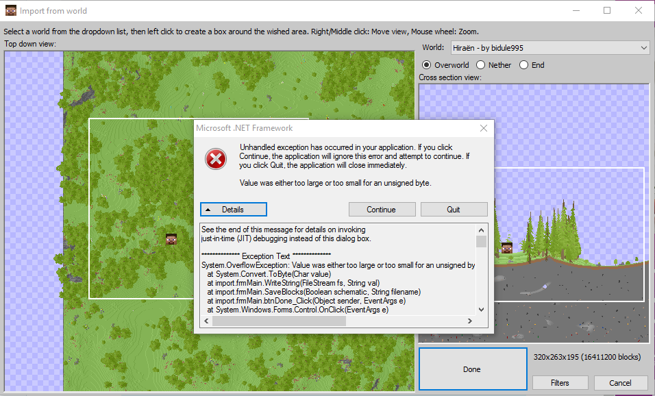 World Importer 'enhandled excpetion' - Issues and bugs - Mine-imator forums