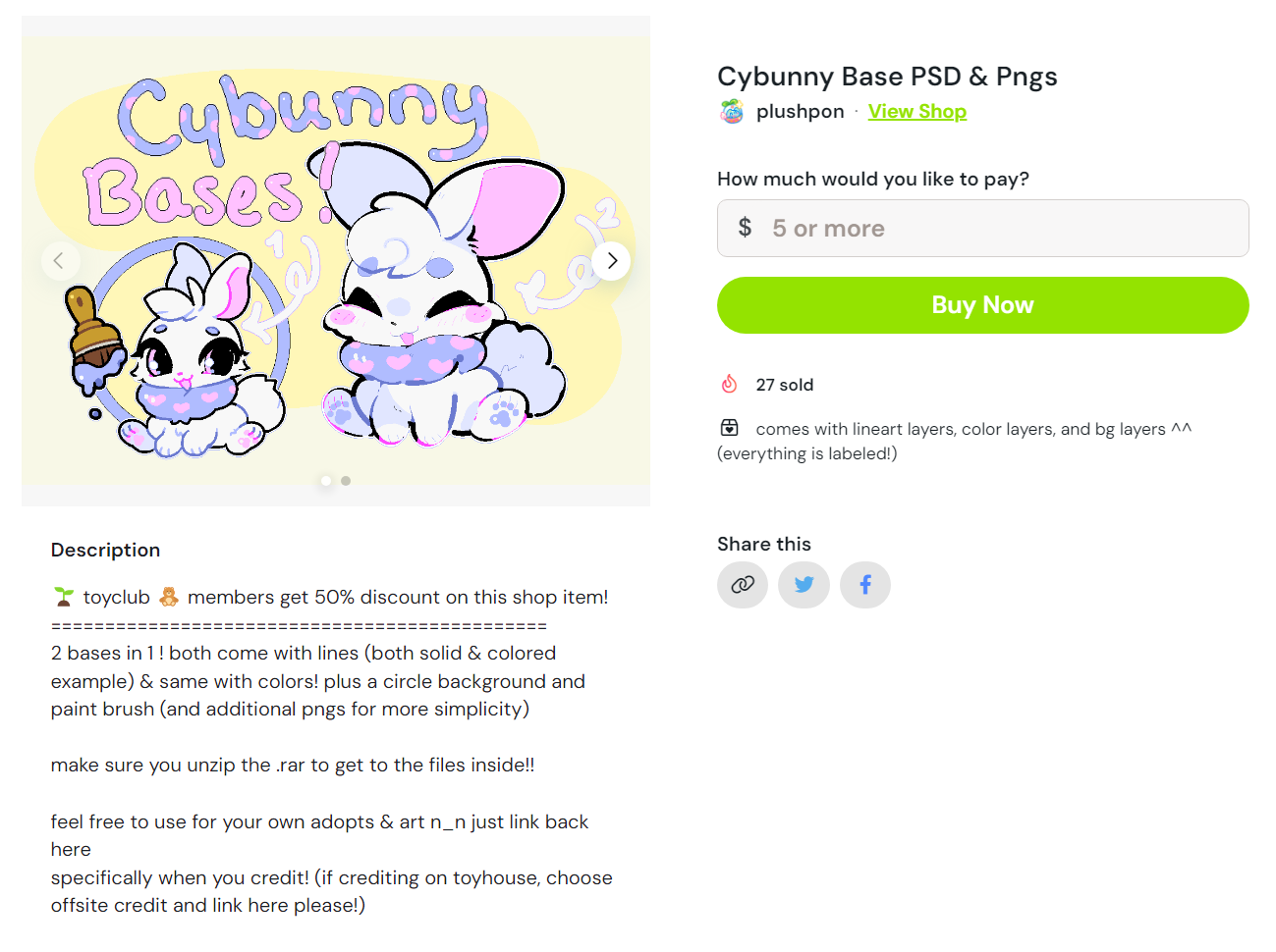 $5 Cybunny Bases! on Toyhouse