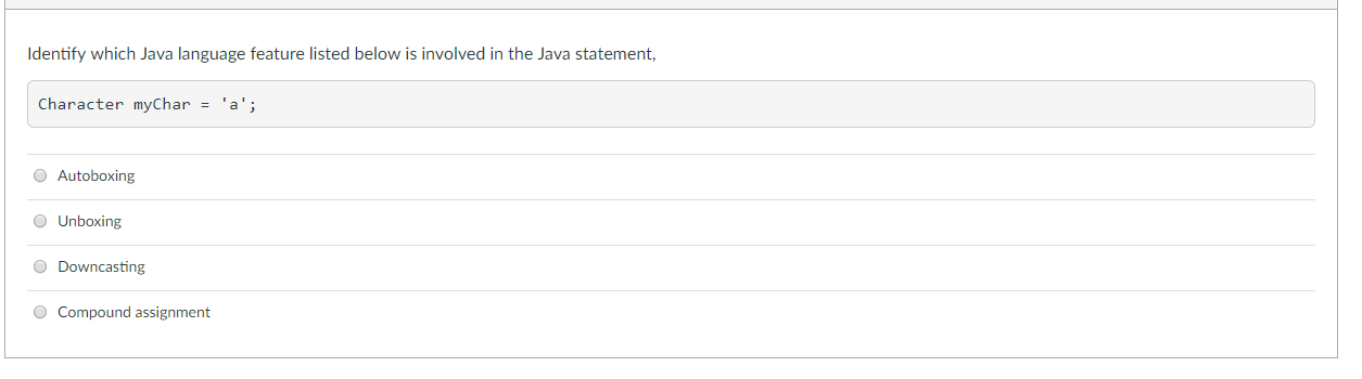 Solved Identify which Java language feature listed below is | Chegg.com