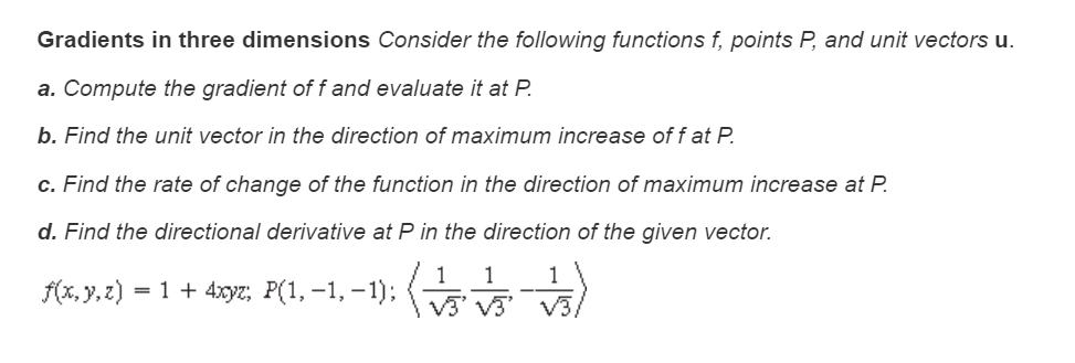 Solved Gradients in three dimensions Consider the following | Chegg.com