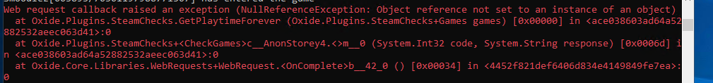 uMod - NullReferenceException with GetPlaytimeForever - Steam Checks - Community