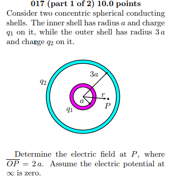 Solved Consider two concentric spherical conducting shells. | Chegg.com