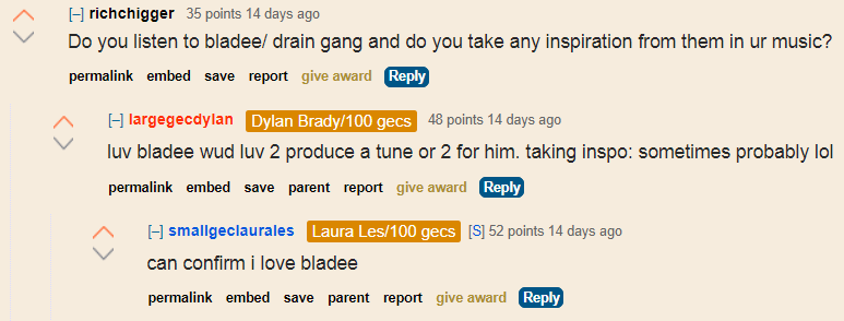 Dylan Brady and Laura Les of 100 Gecs love Bladee and would like to ...