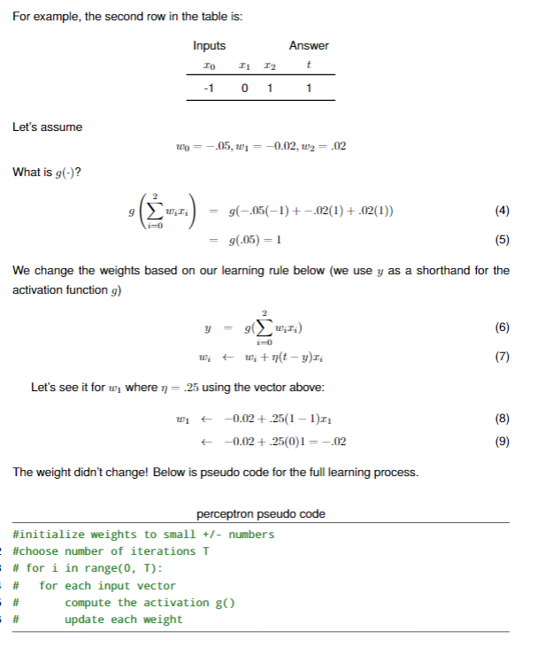We discussed the perceptron in class. Here is the | Chegg.com