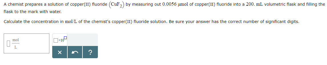 Solved A chemist prepares a solution of copper(II) fluoride | Chegg.com