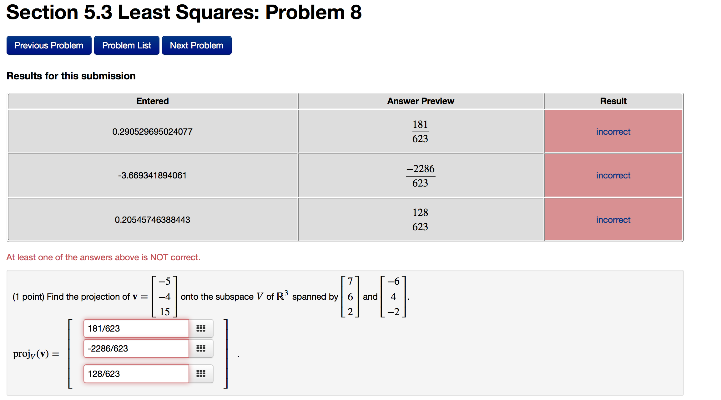 Solved Section 5.3 Least Squares: Problem 8 Previous Problem | Chegg.com