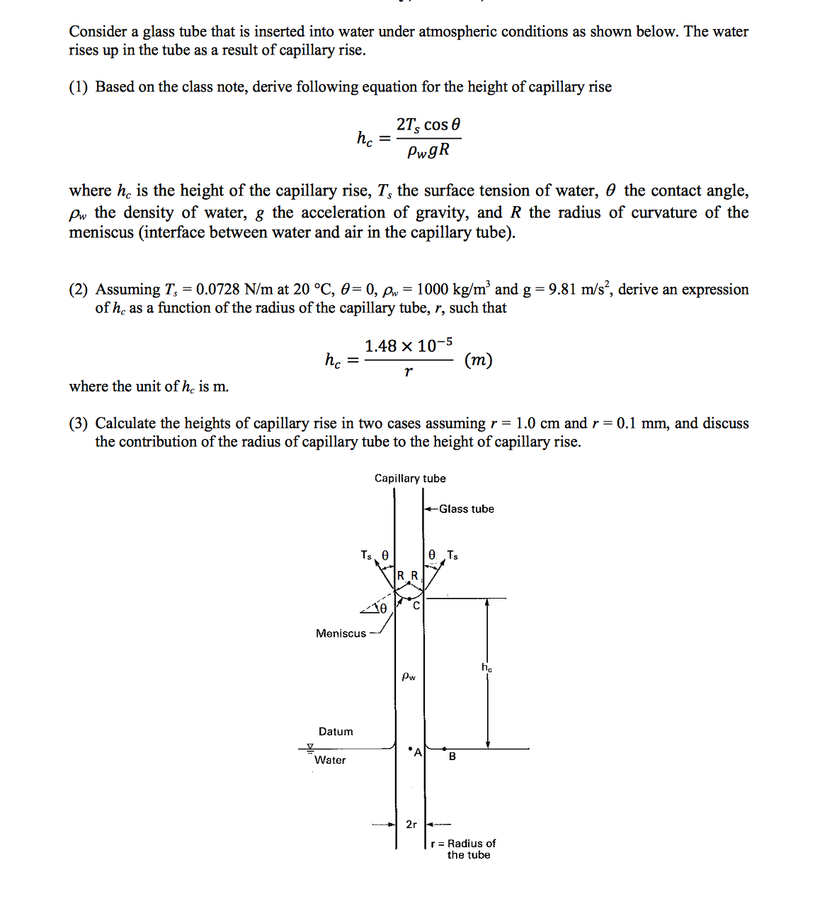 Solved Consider a glass tube that is inserted into water | Chegg.com