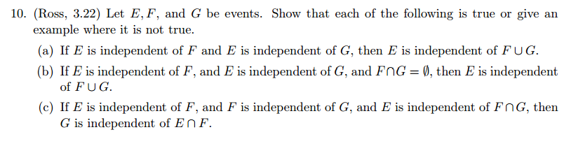 Solved Let E, F, and G e events. Show that each of the | Chegg.com