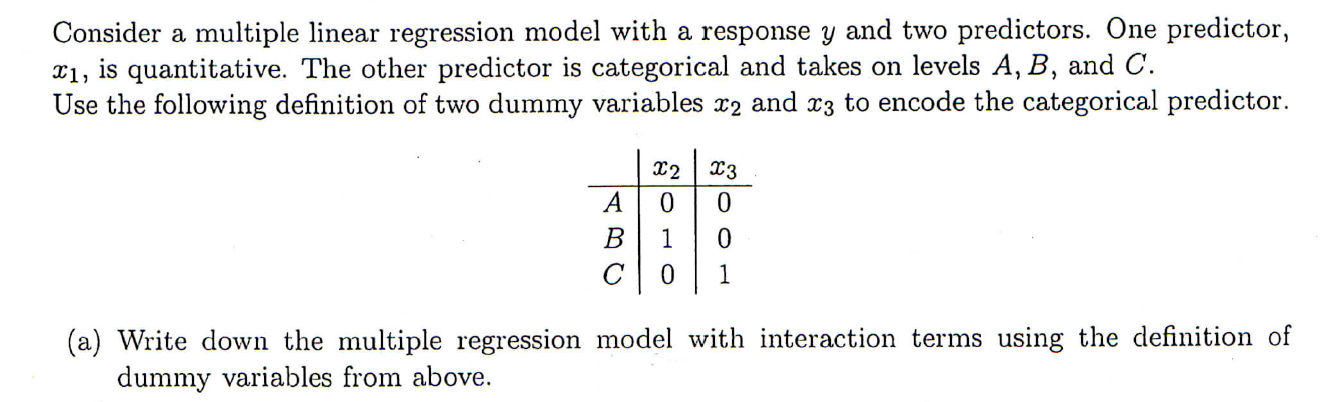 Consider a multiple linear regression model with a | Chegg.com