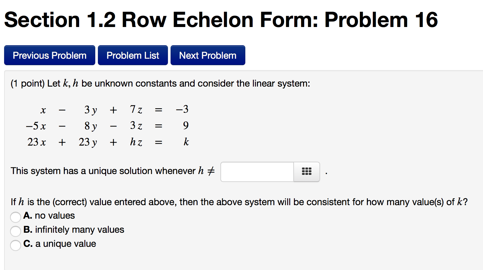 Solved Section 12 Row Echelon Form Problem 16 Previous 