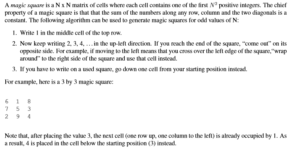 Solved A magic square is a Nx N matrix of cells where each | Chegg.com