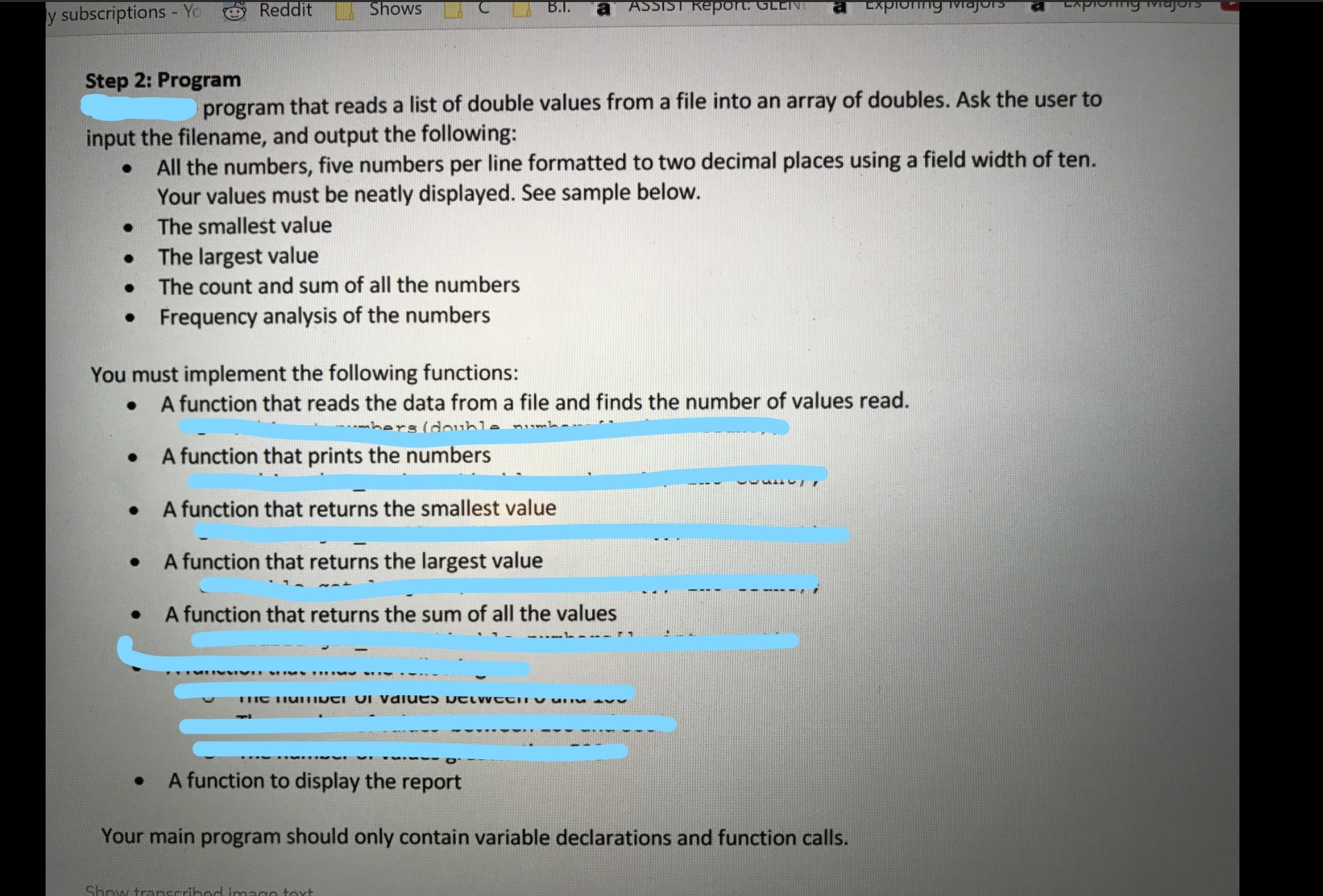 Solved Program that reads a list of double values from a | Chegg.com