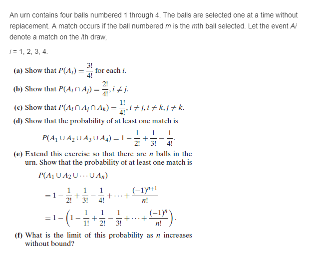 Solved An urn contains four balls numbered 1 through 4. The | Chegg.com