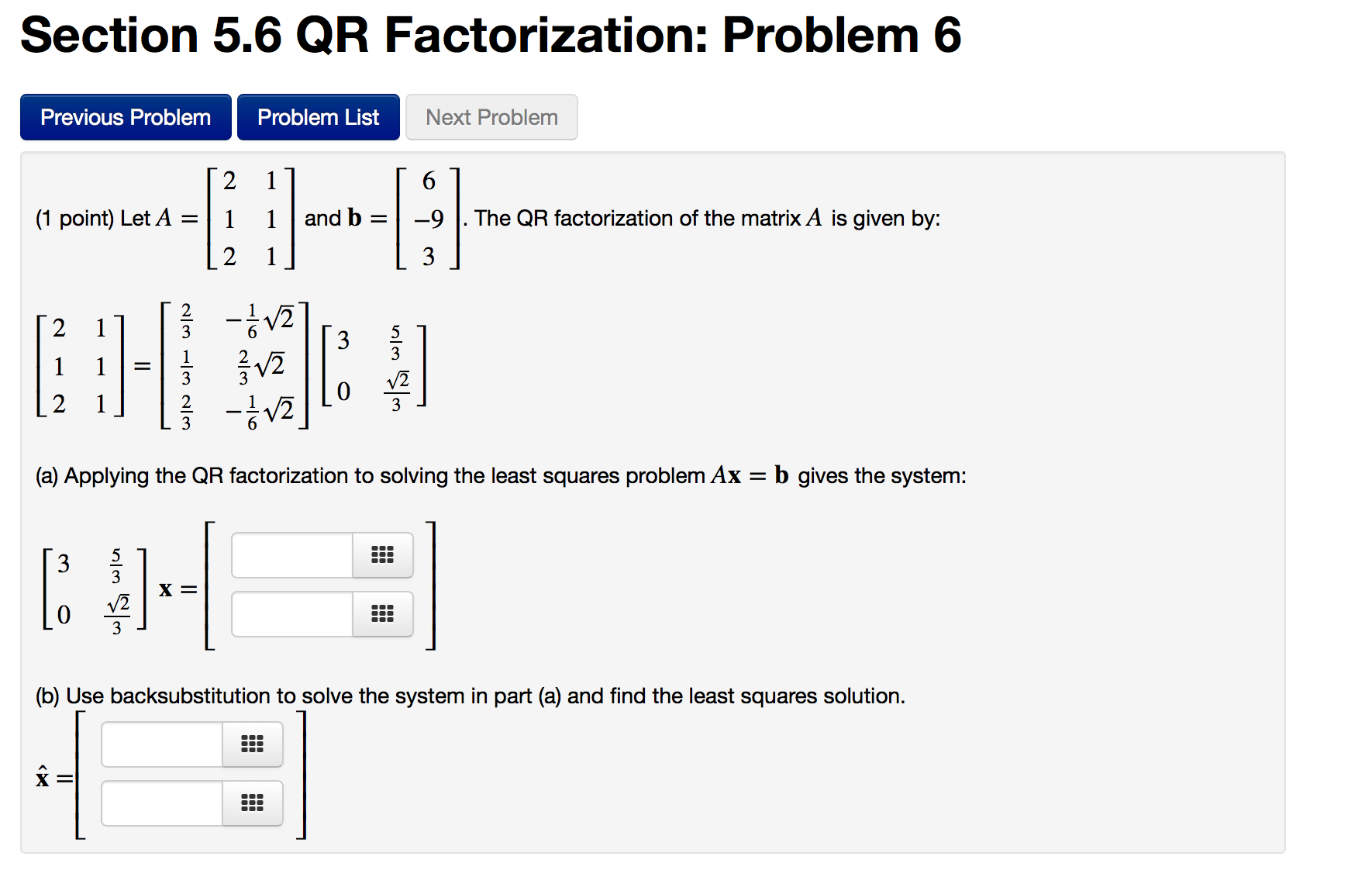 Solved Section 5 6 Qr Factorization Problem 6 Previous