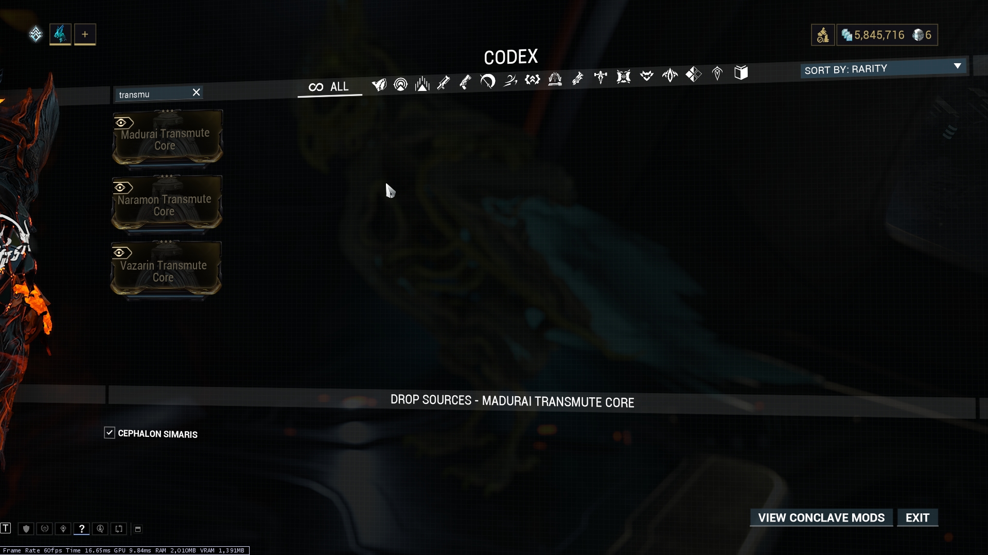 Codex - Mods - Transmute/transmutation/Transmutable // Not showing in codex/mods segment - UI ...