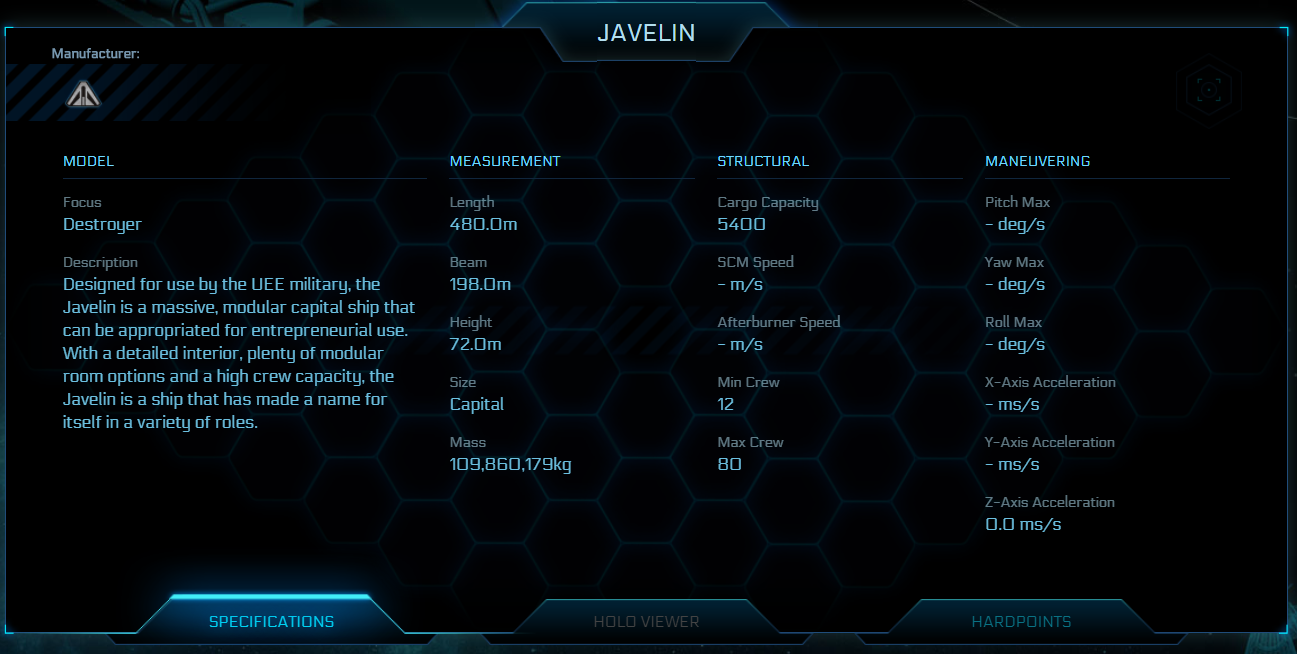 Javelin: Ship Stats (Dated Inside) - Star Citizen Spectrum