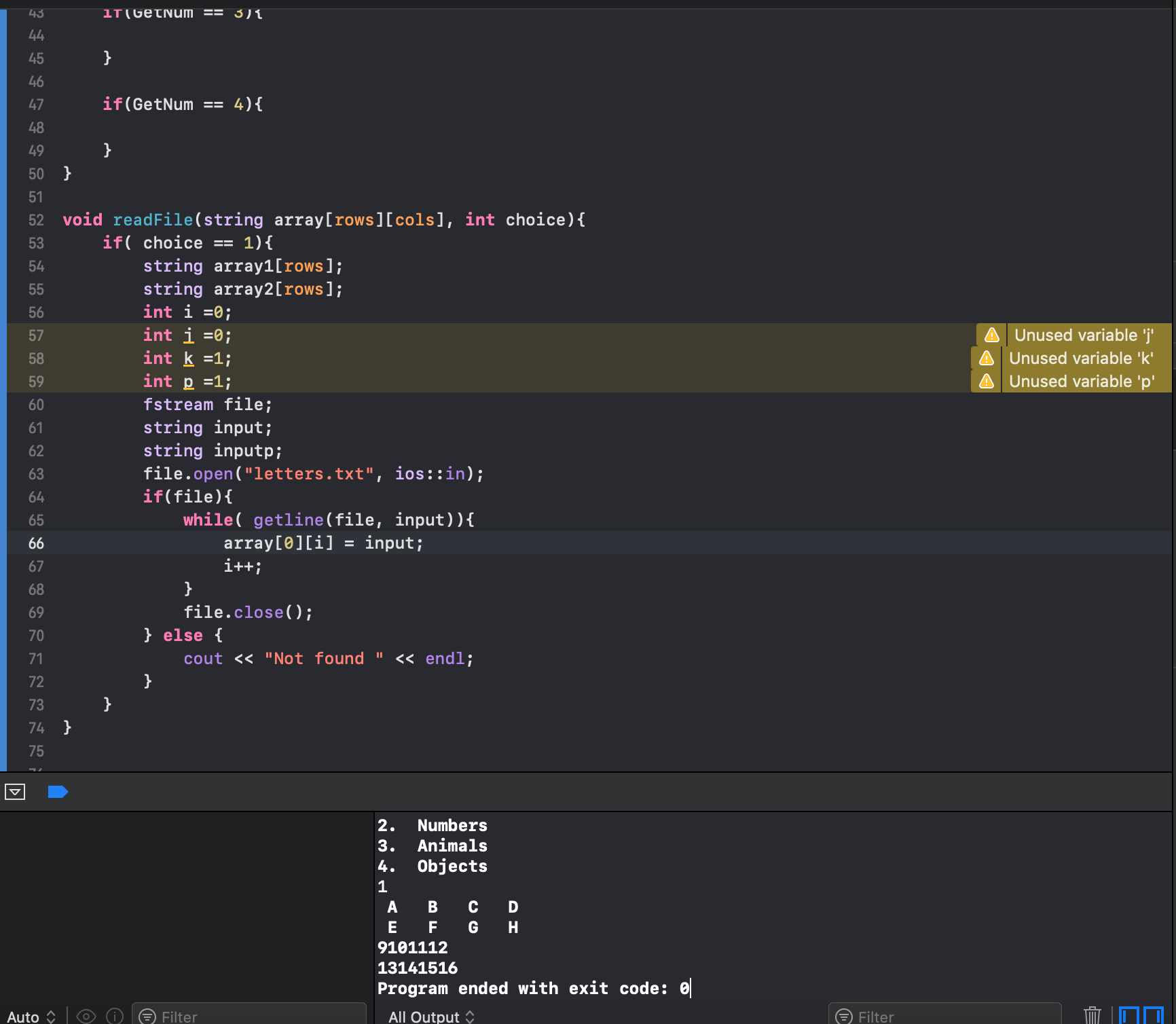 Solved im reading a txt file that has = abcdefg but im only | Chegg.com