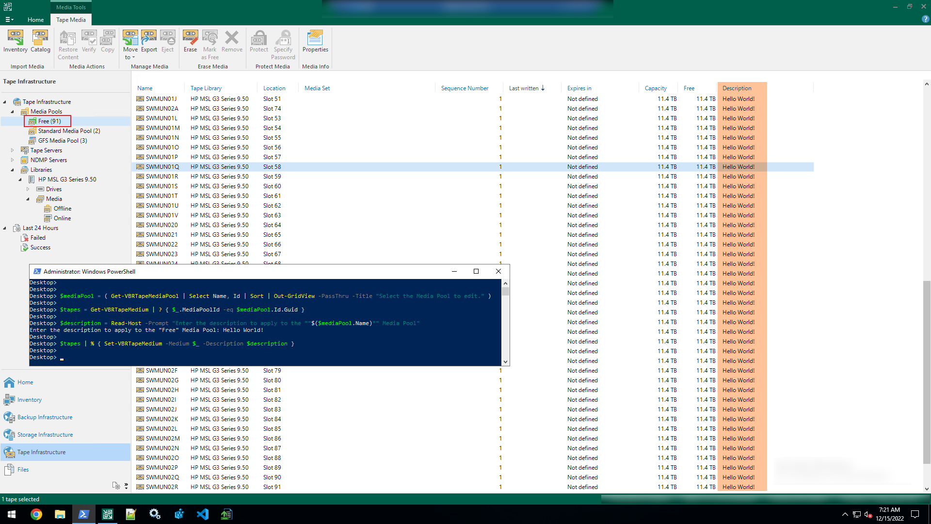 Change Tapes Description - Powershell : r/Veeam