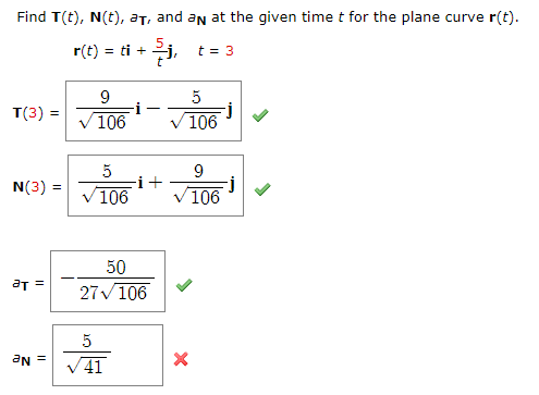 Solved Find T(t), N(t), aT, and aN at the given time t for | Chegg.com