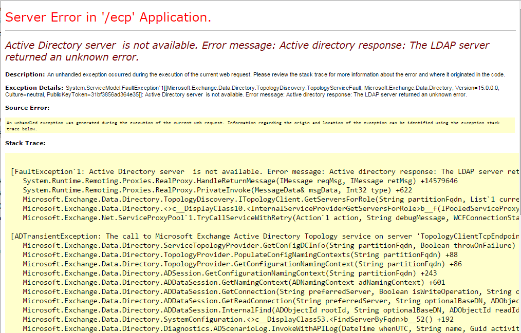 ECP takes a long time to resolve, then gives error : r/exchangeserver