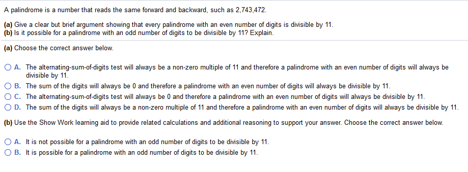 Solved A palindrome is a number that reads the same forward | Chegg.com
