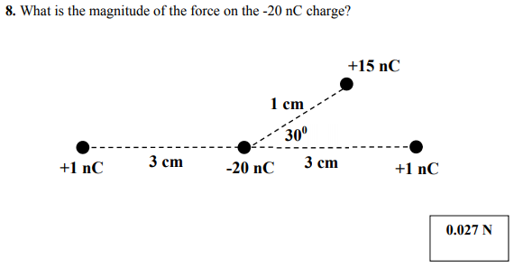 Solved 8. What is the magnitude of the force on the -20 nC | Chegg.com