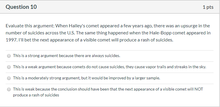 Solved Question 10 1 pts Evaluate this argument: When | Chegg.com
