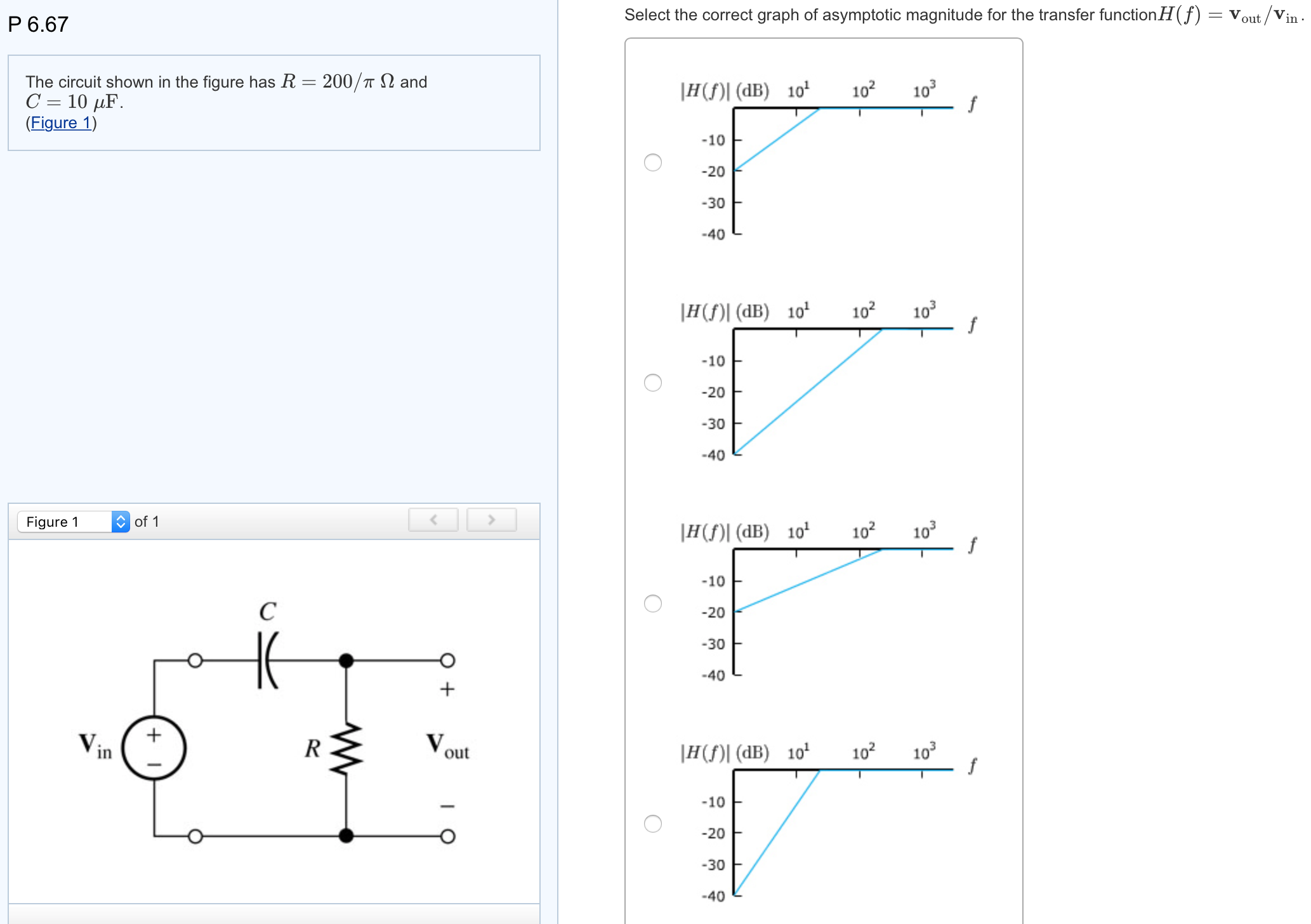 Solved P 6.10 The transfer function H(f) V Vin of a filter | Chegg.com