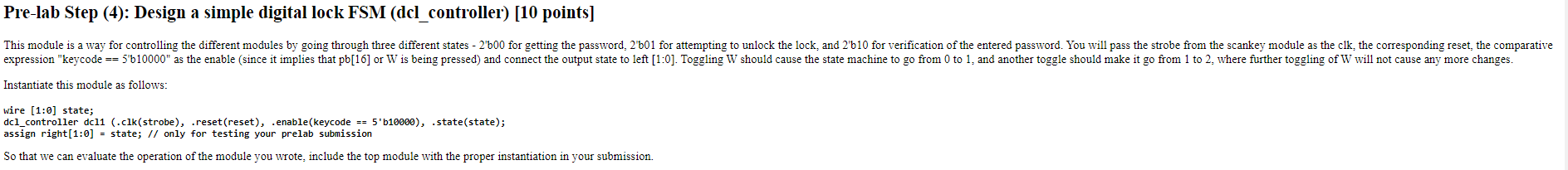 Pre-lab Step (4): Design a simple digital lock FSM | Chegg.com