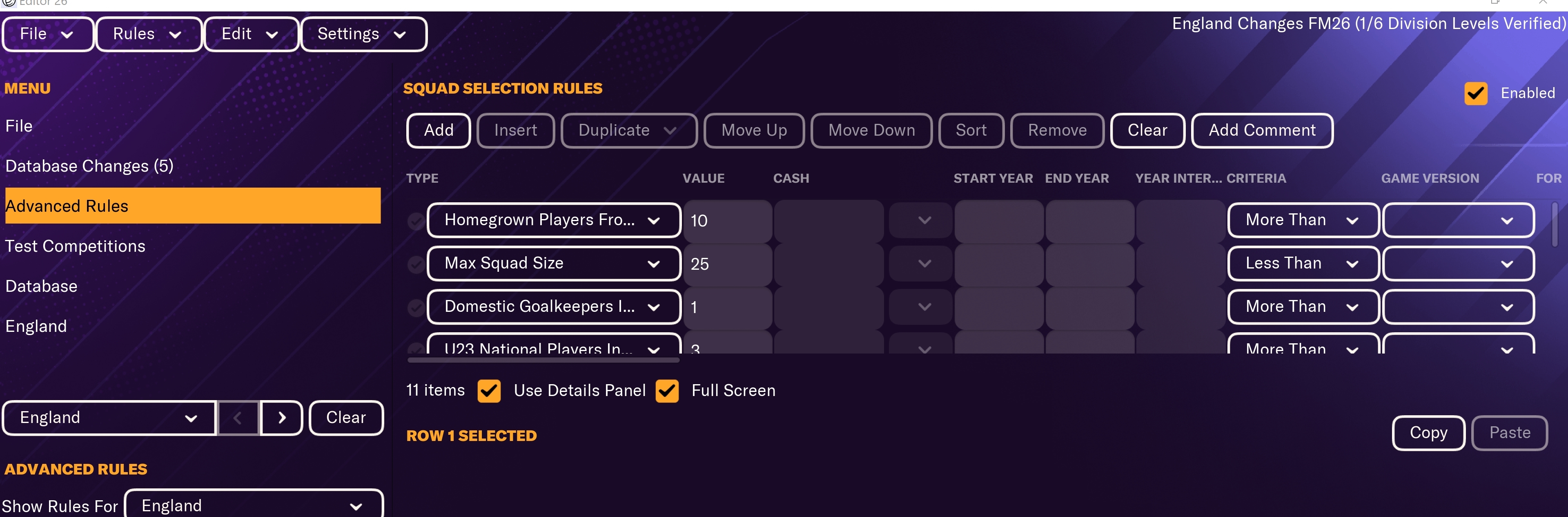 Fixture rule changes not showing in game - Pre-Game Editor - Sports ...