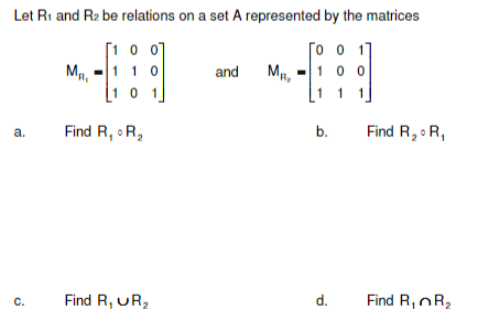 Solved Let Ri and R2 be relations on a set A represented by | Chegg.com