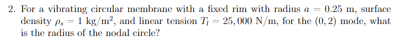 2. For a vibrating circular membrane with a fixed rim | Chegg.com