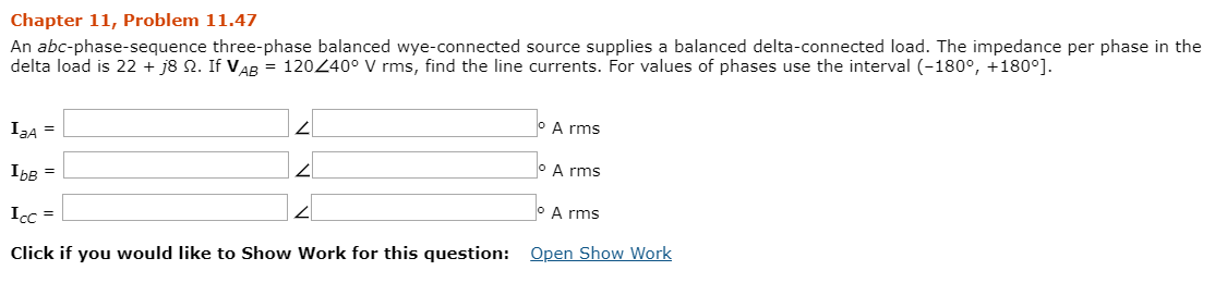 Solved Chapter 11, Problem 11.47 An abc-phase-sequence | Chegg.com