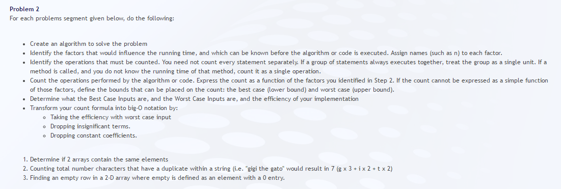 Solved For each problems segment given below, do the | Chegg.com