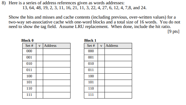 Solved 8) Here is a series of address references given as | Chegg.com