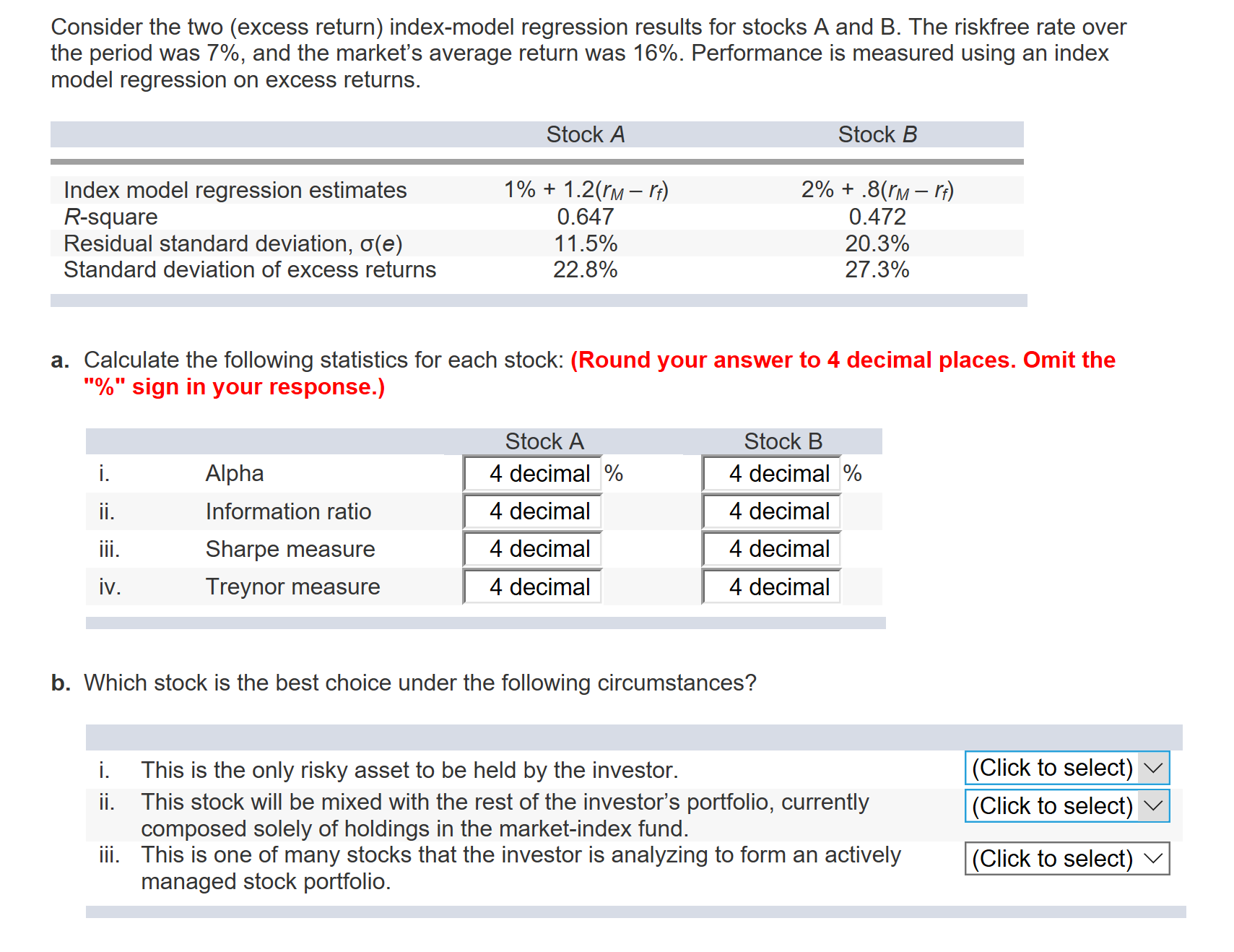 Solved Consider the two (excess return) index-model | Chegg.com