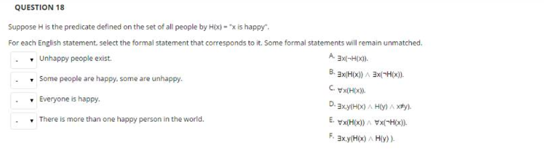 Solved Question 18 Suppose H Is The Predicate Defined On The 