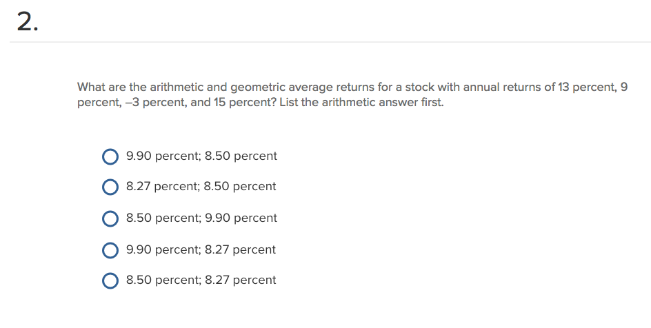 Solved What are the arithmetic and geometric average returns | Chegg.com