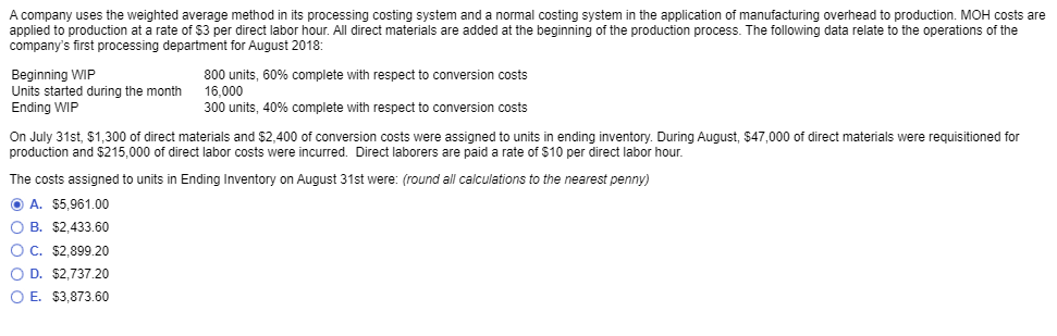 Solved A company uses the weighted average method in its | Chegg.com