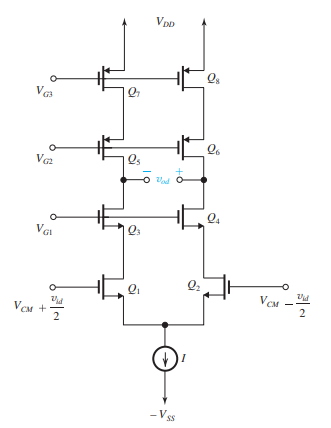 Design a cascode Differential amplifier with a gain | Chegg.com