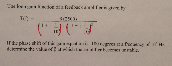 Solved The loop gain function of a feedback amplifier is | Chegg.com