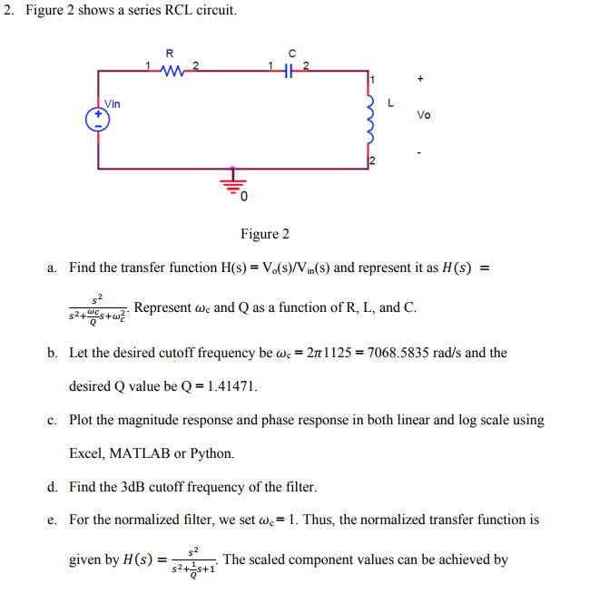 Solved 2. Figure 2 shows a series RCL circuit. 2 Vin Vo | Chegg.com