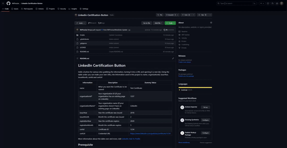 GitHub - MrPrecise/Linkedin-Certification-Button: Creates a button so ...