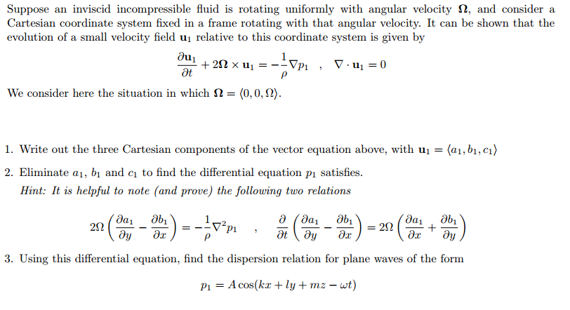Suppose an inviscid incompressible fluid is rotating | Chegg.com