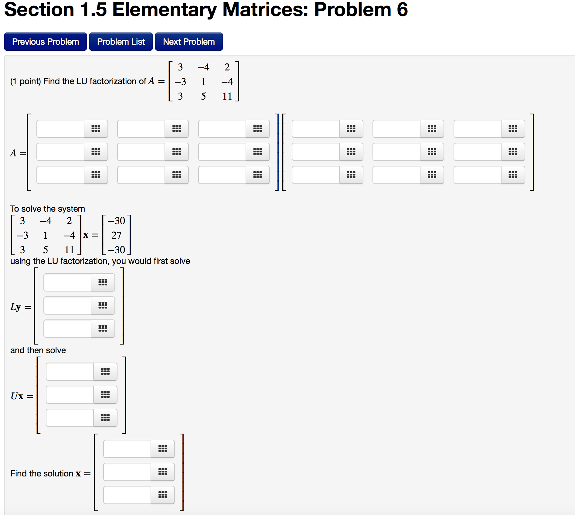 Solved Section 1.5 Elementary Matrices: Problem 6 Previous | Chegg.com