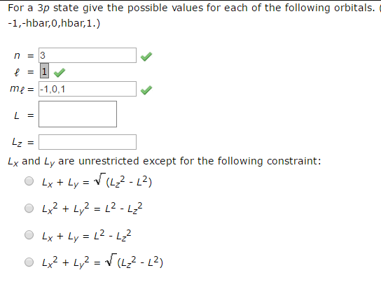 Solved For a 3p state give the possible values for each of | Chegg.com