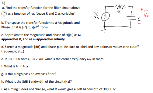 Solved b. Transpose the transfer function to a Magnitude and | Chegg.com