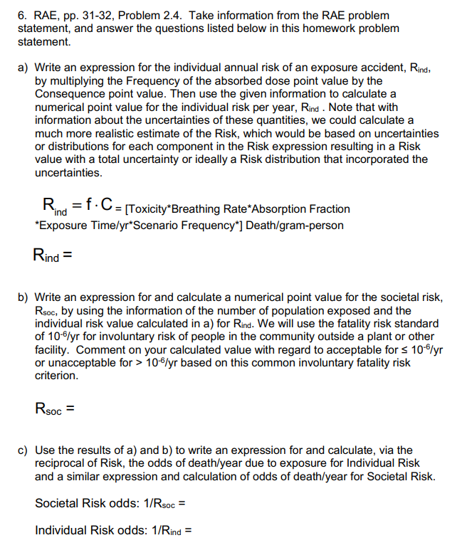 RAE, pp. 31-32, Problem 2.4. Take information from | Chegg.com