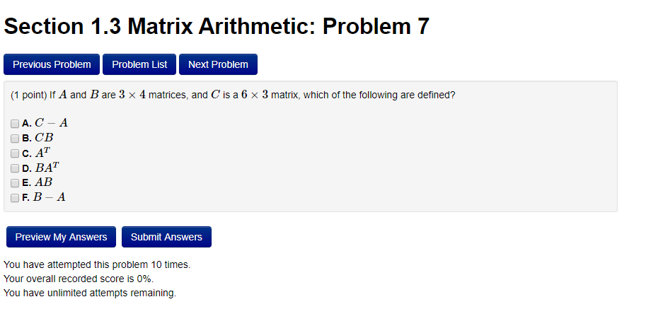 Solved Section 13 Matrix Arithmetic Problem 7 Previous 6117